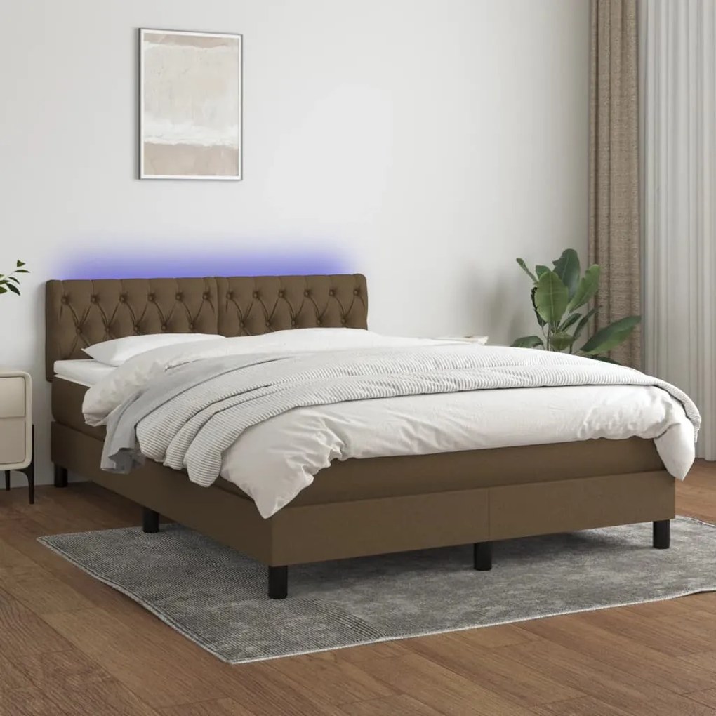 Box spring postel s matrací a LED tmavě hnědá 140x200 cm textil 3133400