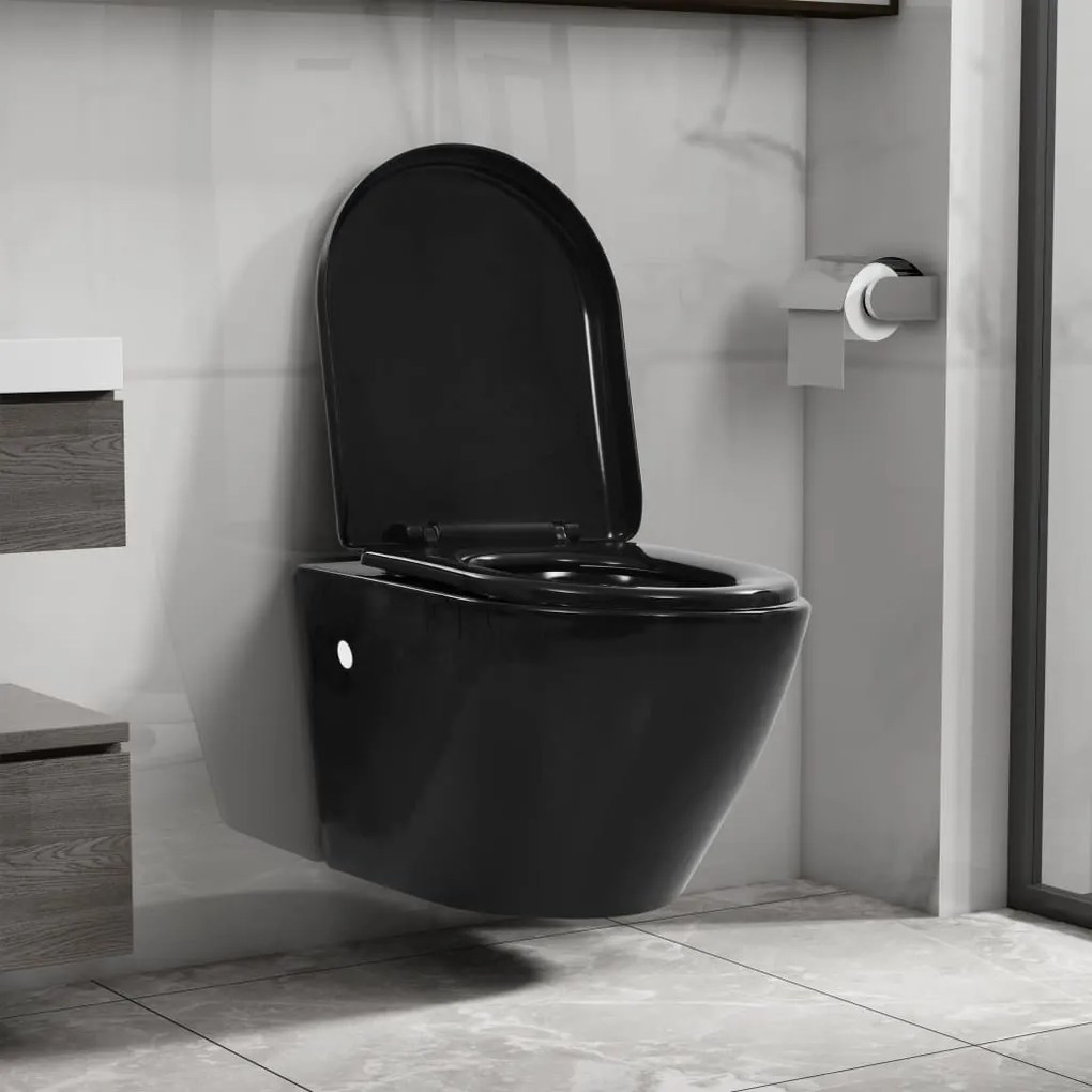 Závěsné WC bez okraje keramické černé 145238