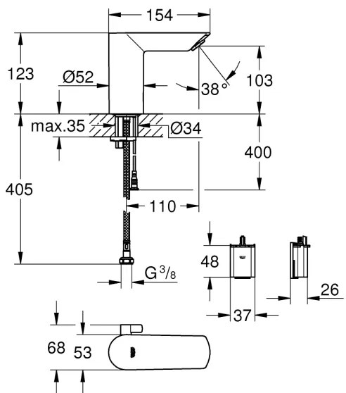 GROHE 36451000 - Elektronická umyvadlová baterie BAU COSMOPOLITAN E lesklý chrom