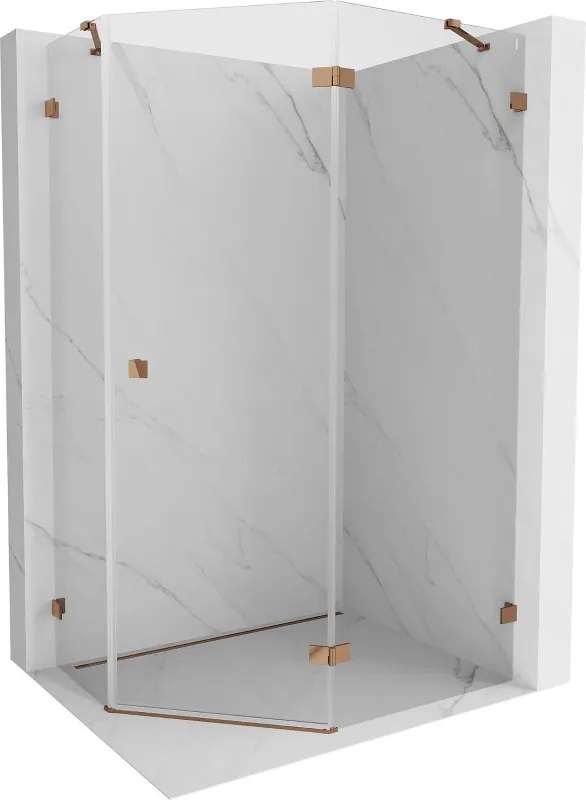 Mexen Lunar, pravý výklopný pětiúhelníkový sprchový kout 100 x 80 cm, 8mm čiré sklo, profil růžové zlato, 831-100P-080L-60-00-P