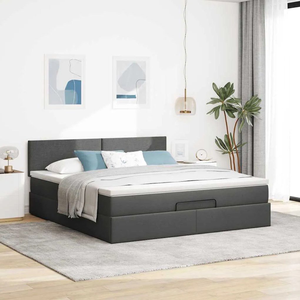 Osmanský rám postele s matrací tmavě šedá 160x200cm textil 3311388