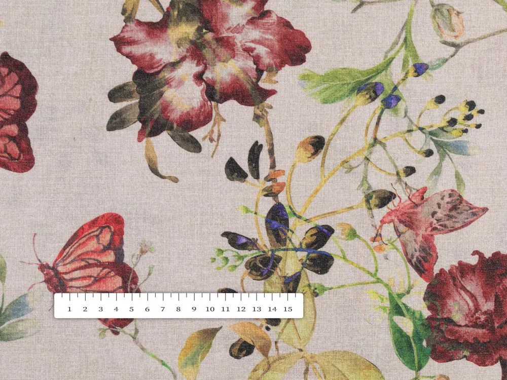 Biante Dekorační běhoun na stůl PML-083 Květiny a motýli na béžovém 20x140 cm