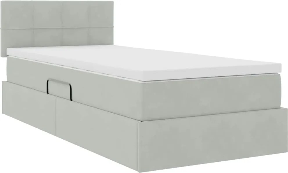 Postel s úložným prostorem s čelo Světle šedá 90 x 200 cm samet 3370731