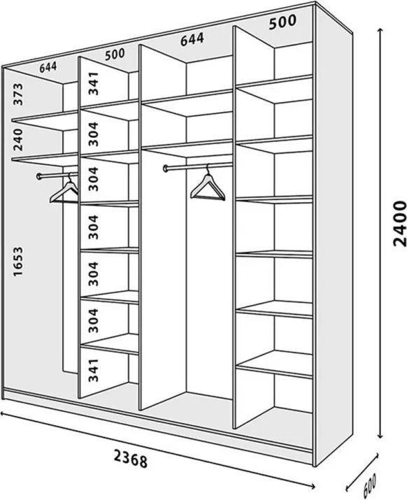 Skříň 4D 2400x600x2400, 4 DTD, bílá AL