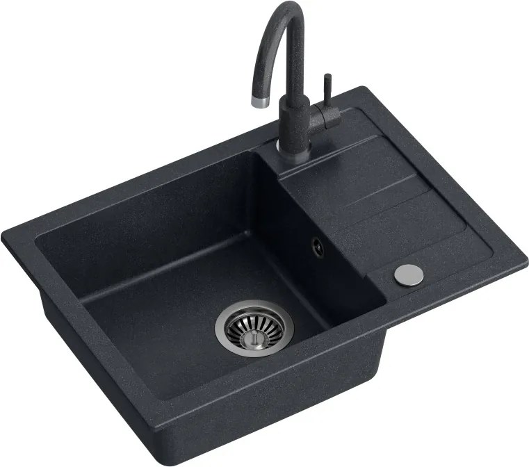 Černý kuchyňský granitový dřez QUADRON GO- SMART + BATERIE