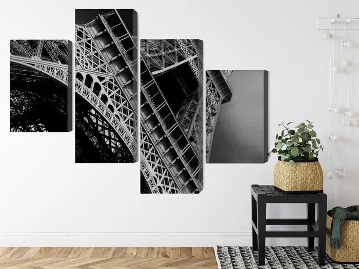 Vícedílný obraz Černobílý Pohled Zespodu Na Eiffelovu Věž Nedostatek Nedostatek Plátno Canvas 80x50