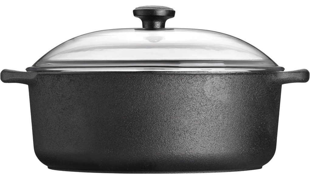 Skeppshult Casserole litinový hrnec 28 cm/5,5 l, skleněná poklice, černý, 0510