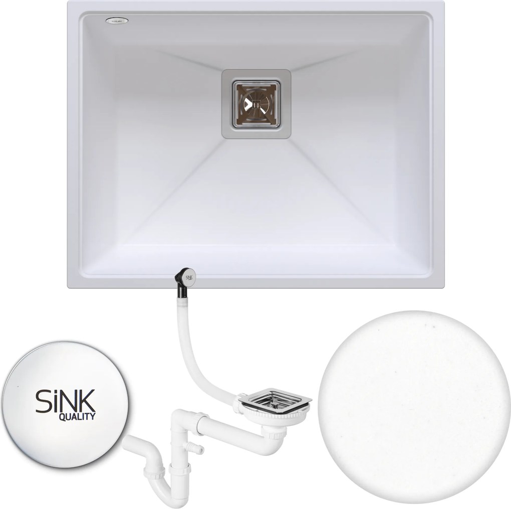 Sink Quality Argon 60, kuchyňský granitový dřez 550x420x225 mm + chromový sifon, černá, SKQ-ARG.C.1KBO.60.X