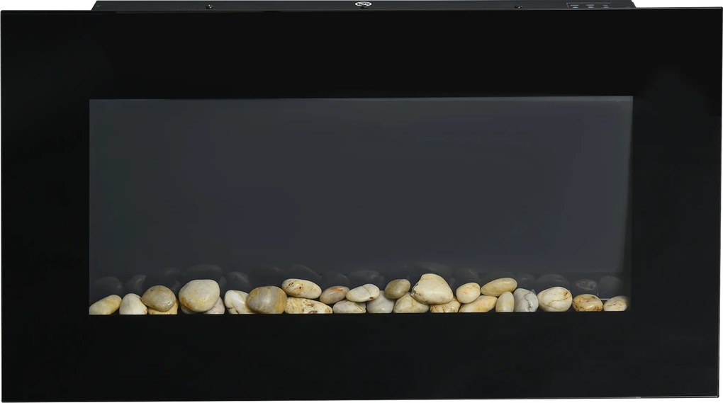HOMCOM Elektrický krb s LED efektem plamene,1000/2000W, nástěnný krb v 7 barvách, elektrický krb s dálkovým ovládáním, nástěnný, černý | Aosom