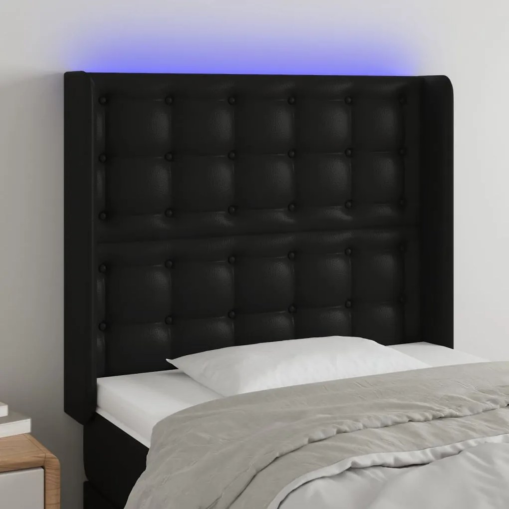 Čelo postele s LED černé 83 x 16 x 118/128 cm umělá kůže