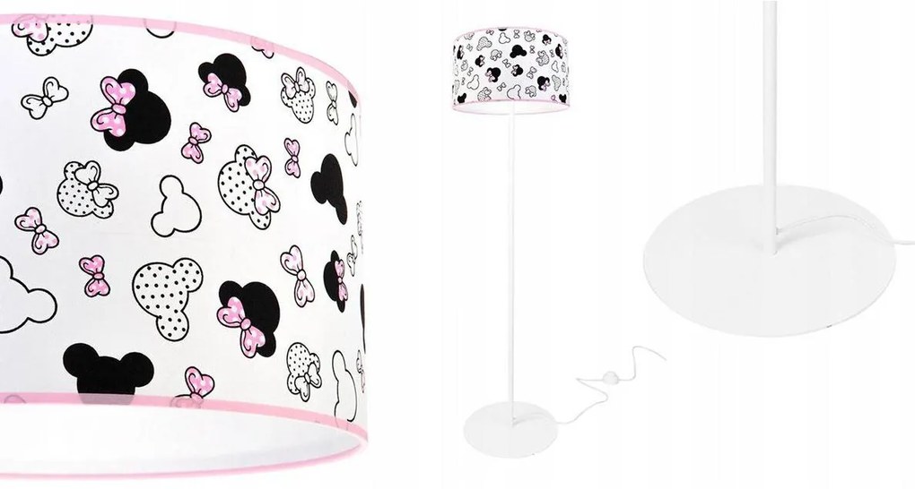 Dětská stojací lampa Minnie, 1x textilní stínítko se vzorem,