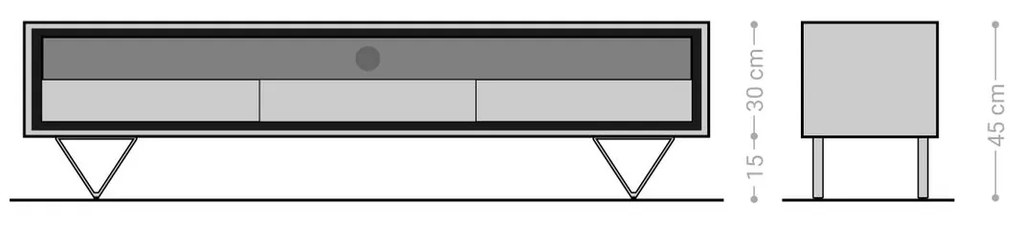 DELIFE TV stolek Stonegrace 175 cm akácie hnědá kamenná dýha 3 zásuvky 1 přihrádka podnož ve tvaru V černá