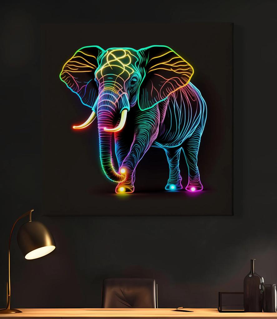Obraz na plátně - Barevný zářící slon, tělo FeelHappy.cz Velikost obrazu: 140 x 140 cm