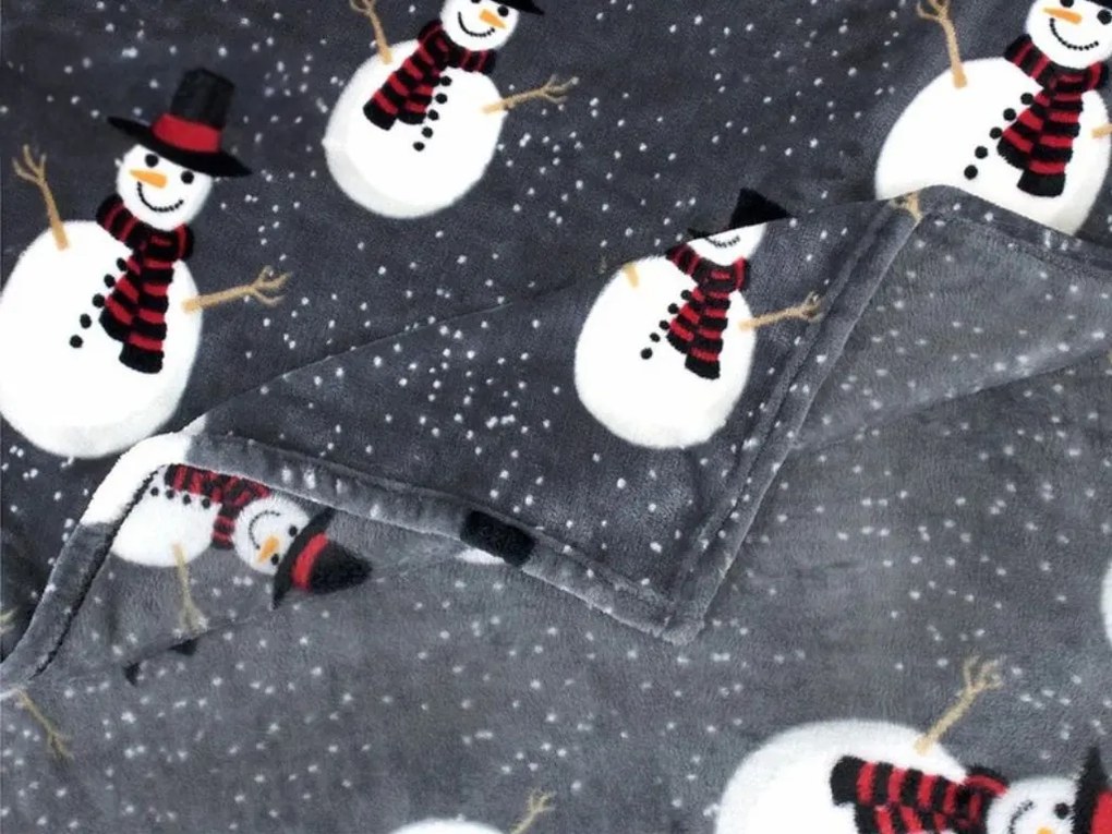 Svítící vánoční mikroplyšová deka SNOW BUDDY, šedá Rozměr: 150 x 200 cm