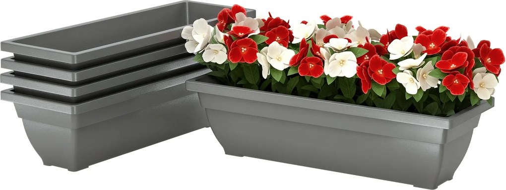 Sada plastových květináčů Outsunny 5 ks, 59 x 21 x 16 cm, stohovatelné květináče, odolné vůči povětrnostním podmínkám, květináče pro vnitřní i venkovn