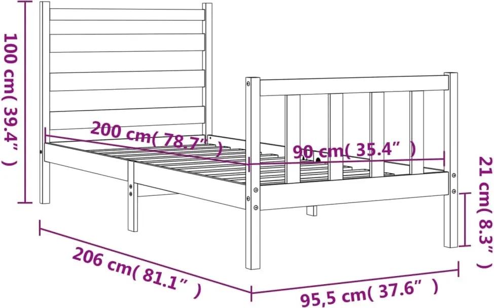 vidaXL Rám postele s čelem 90 x 200 cm masivní dřevo [3192021] Barva: Černá