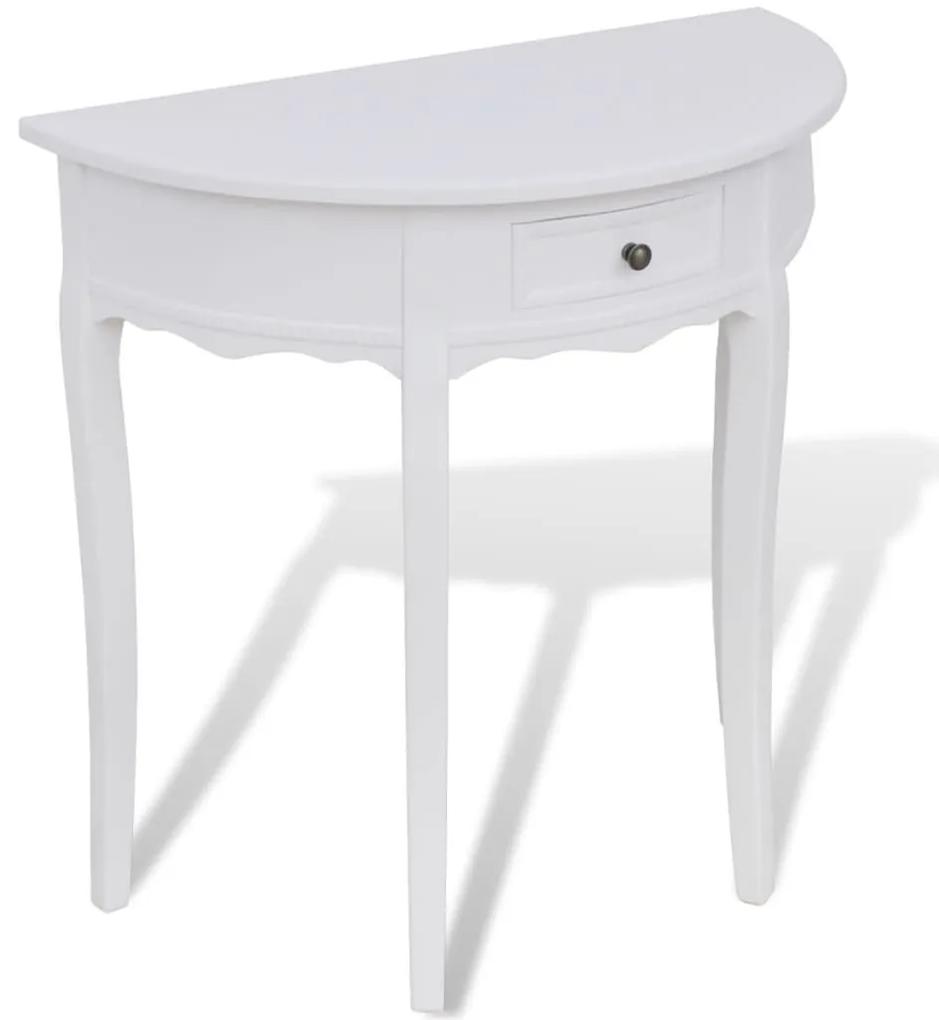 vidaXL Bílý půlkruhový konzolový stolek se zásuvkou