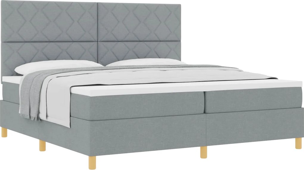 Postel s boxspringem s čelo Světle šedá 200 x 200 cm textil 3339721
