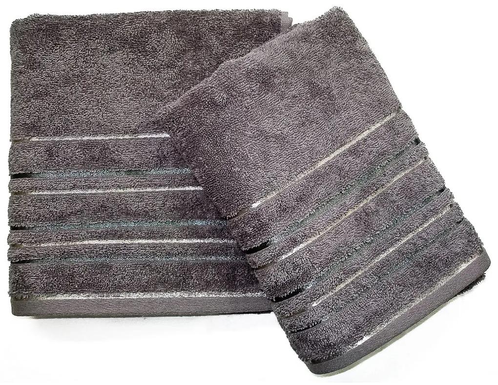 Praktik Froté ručník ZARA, tmavě šedý s proužkovanou bordurou, 40x60cm