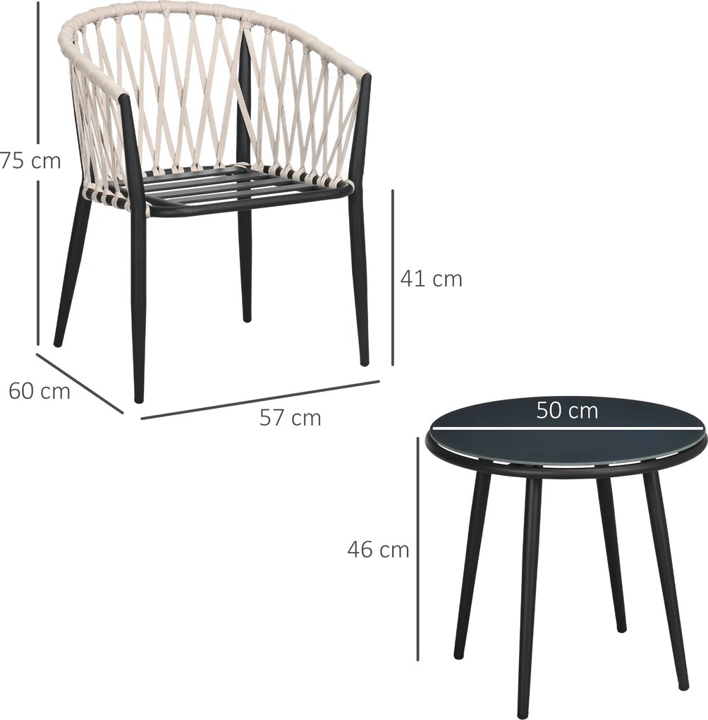 Outsunny 3-dílná zahradní souprava, bistro set zahrnující 1 stůl a 2 židle s polstry, balkonový set, zahradní nábytek pro terasu a balkon, ocel, šedá
