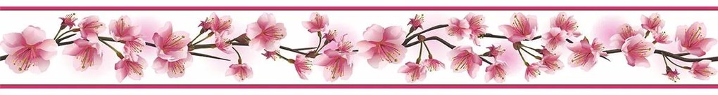 Bordura na zeď samolepicí - Květ třešně růžová