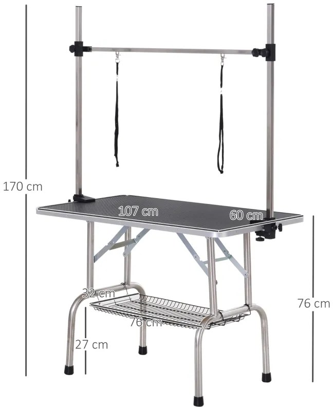 MM Handel  Stůl na stříhání psů XXL PawHut  do 100 kg  | černý, Barvy a parametry Materiál kov
