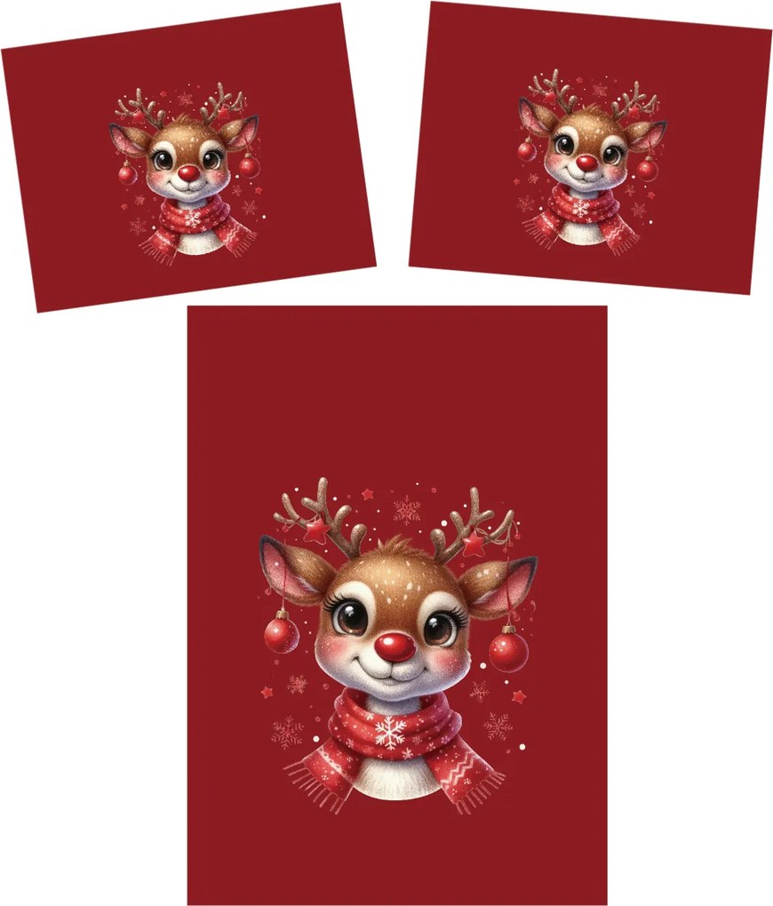 3D povlečení z mikrovlákna MERRY FAWN červené Rozměr povlečení: 2 ks 70 x 90 cm | 140 x 200 cm
