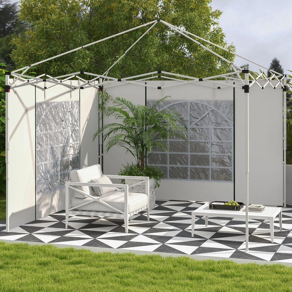 Boční panely altánu Outsunny sada 2 bočních panelů s oknem a dveřmi pro párty stan 3x3/3x6 m, Oxford, bílá