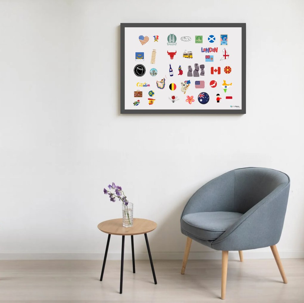 Toptabule.sk  Bílá tabule na magnetky v šedém dřevěném rámu 120x90 cm