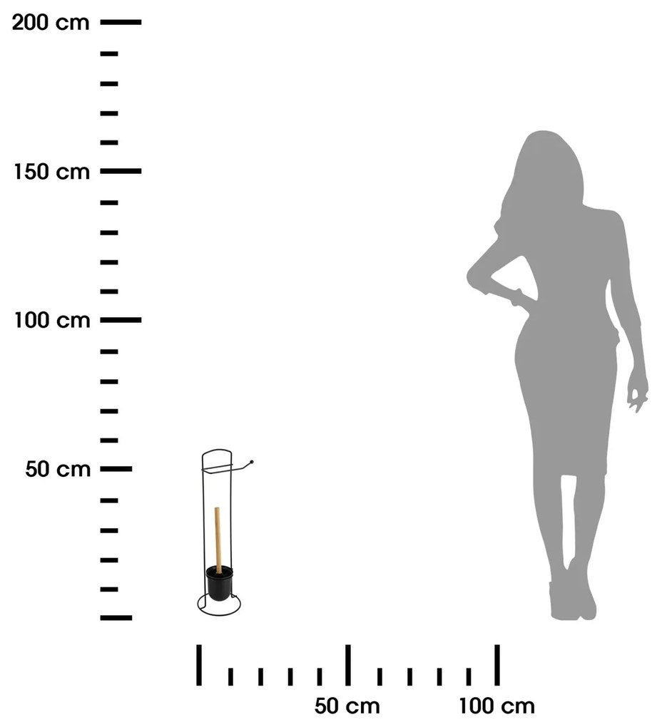 Stojan na toaletní papír a WC kartáč Black Bamboo, černá/s dřevěnými prvky, O