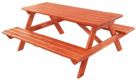DREWMAX Zahradní stůl pevně spojený s lavičkami - pivní set, šířka 157 cm - DUB + LAK