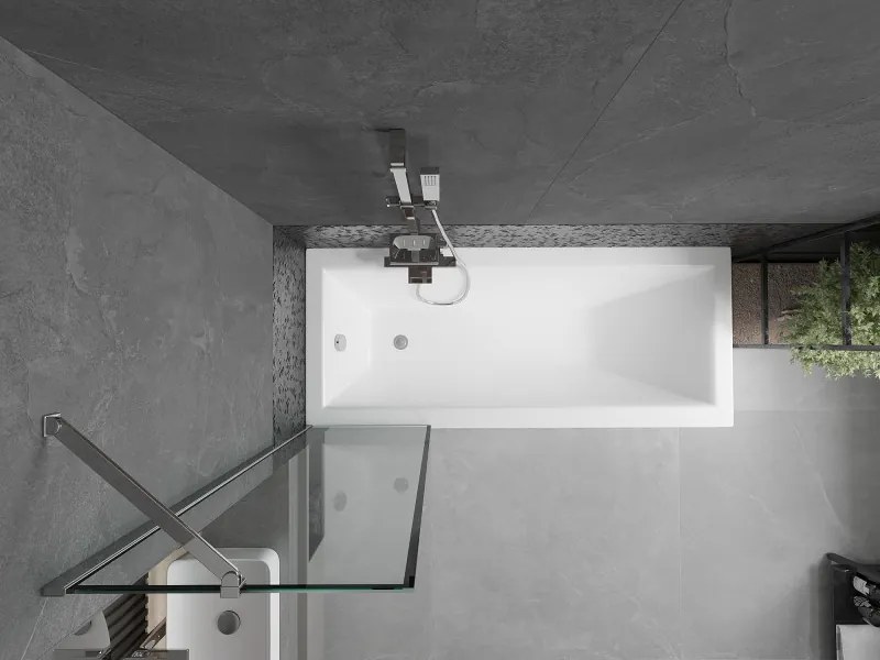 Mexen Next, vanová zástěna 1-křídlová 50 x 150 cm, fixní křídlo, 6 mm čiré sklo s černým vzorem, chromový profil, 895-050-000-00-70-01