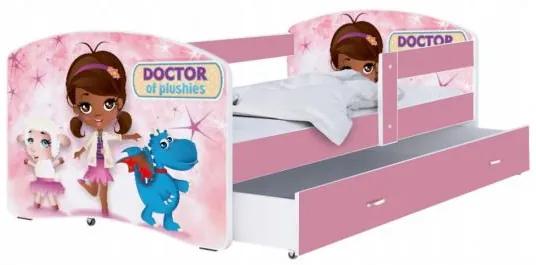 Dětská postel LUKI se šuplíkem RŮŽOVÁ 160x80 cm vzor MALÁ DOKTORKA