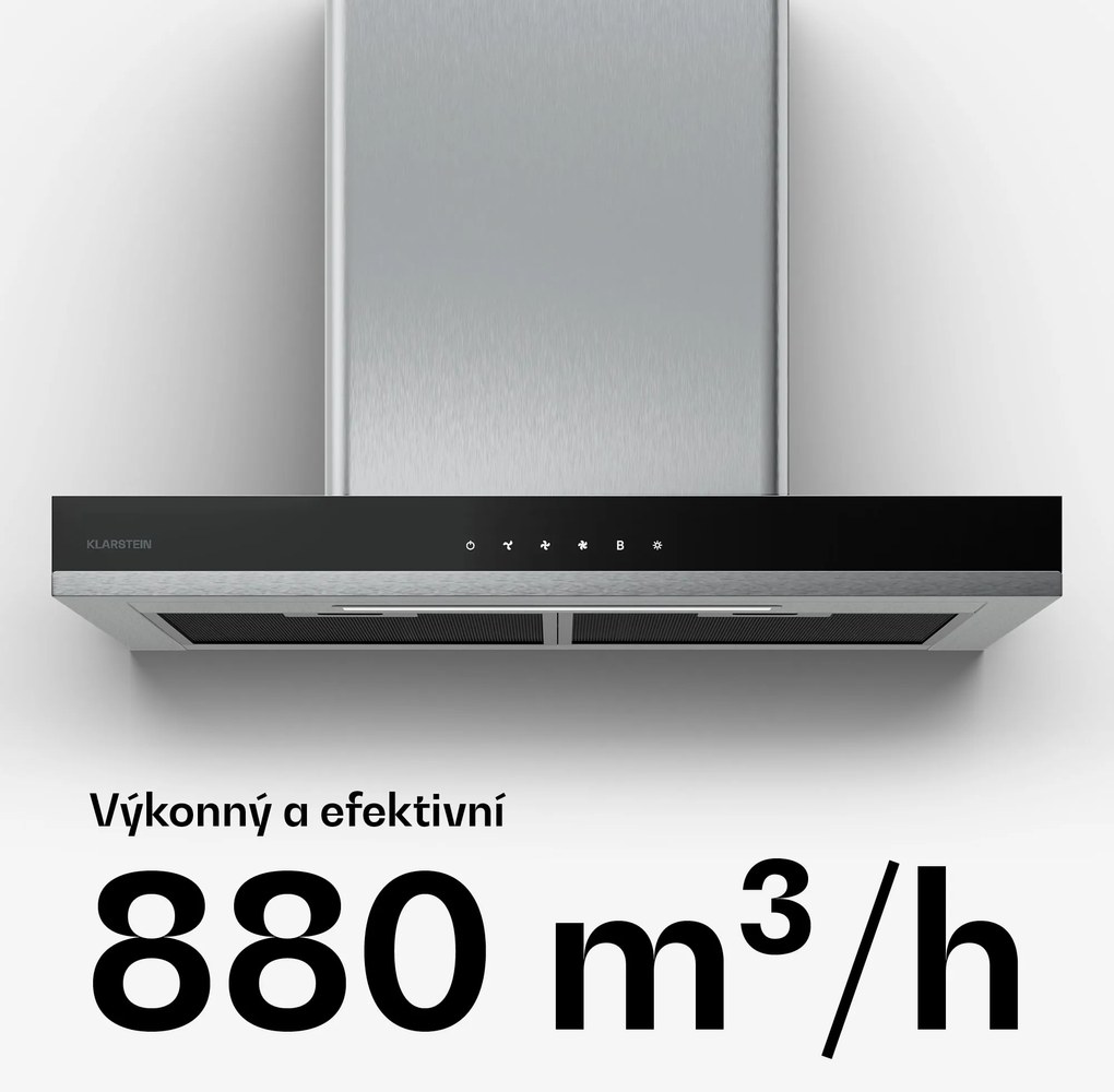 Klarstein Verosteel digestoř 60 cm, Elegantní, minimalistický, výkonný, Energetická třída A++, 881,6 m³/h