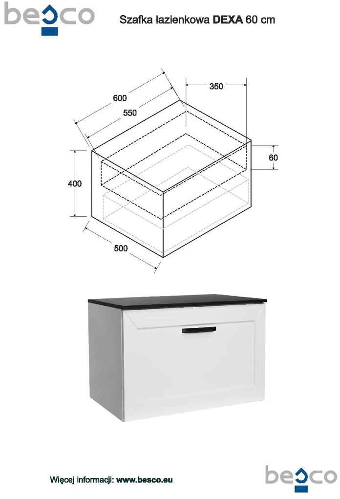 BESCO Spodní skříňka DEXA černá matná Barva - Černá , Madla - Zlatá, Rozměr A - 60 cm, Rozměr B - 50 cm, Rozměr C - 40 cm - NASUD654CZ