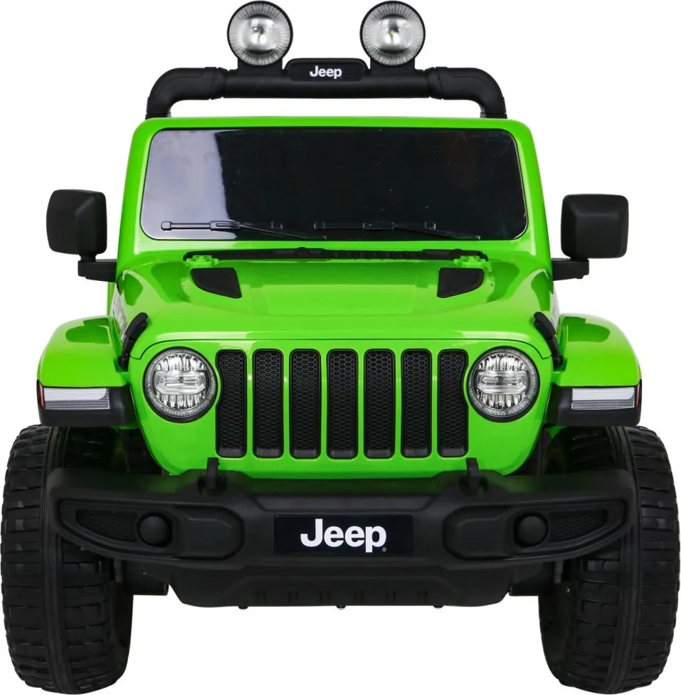 Ramiz Jeep Wrangler Rubicon elektrické auto pro děti zelené + dálkové ovládání + MP3 LED rádio + EVA kola