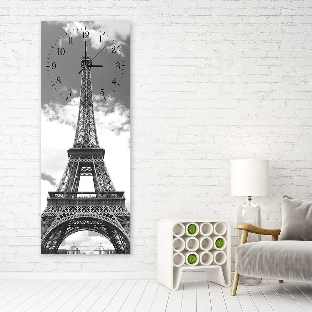 Gario Hodiny na zeď Eiffelova věž v oblacích Rozměry: 25 x 65 cm