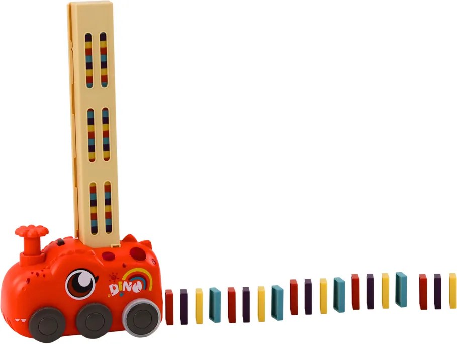 LEAN Toys Autíčko dinosaurus na baterie, skládá barevné domino, 4 barvy