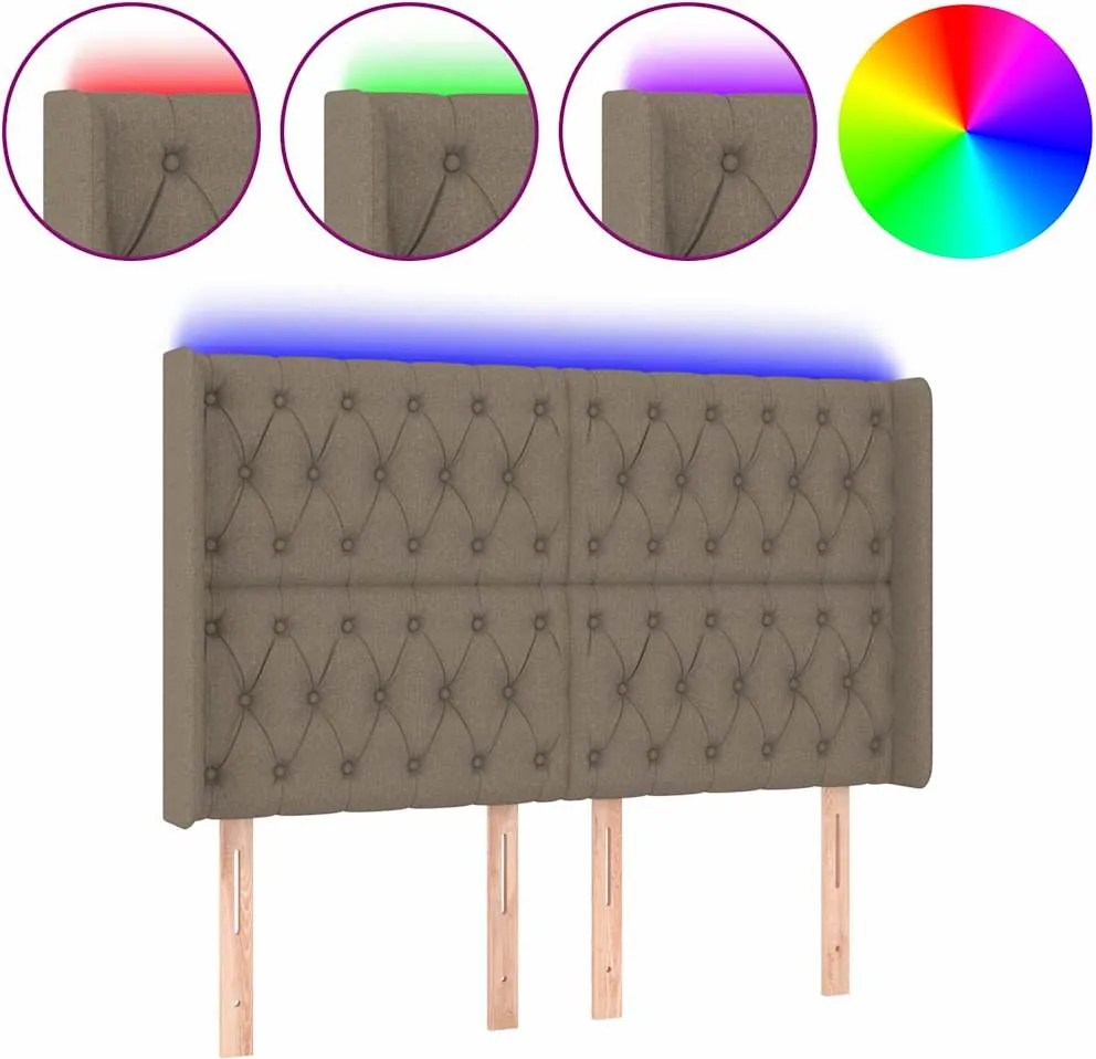 Čelo postele s LED taupe 147 x 16 x 118/128 cm textil 3124386
