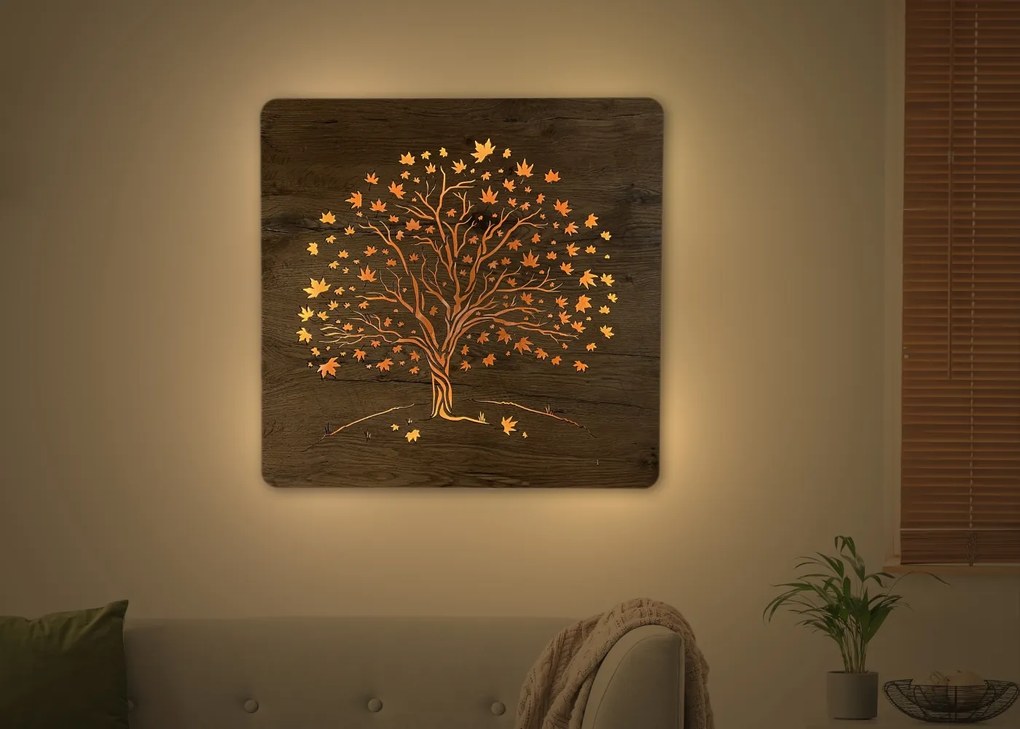 Li-Go "Javor" světelný obraz s baterií 62x62cm varianta: ovládání na obraze bez dálkového ovladače, provedení: dub světlý