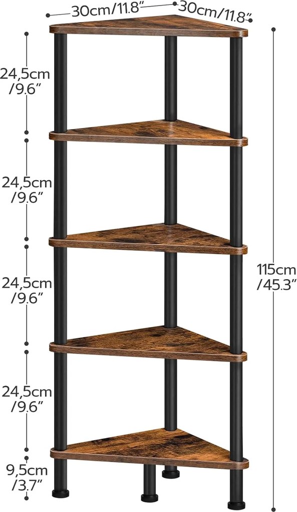 Rohový regál Vasagle Ebbi 30 cm hnědý/černý