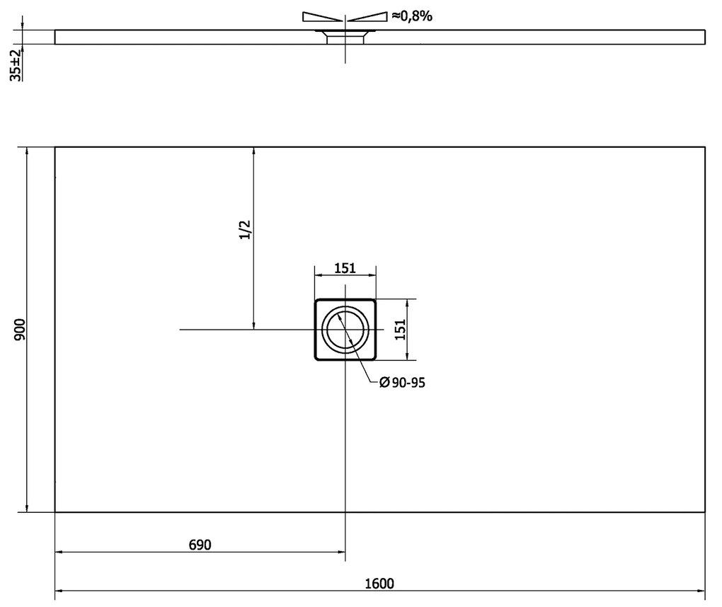 Polysan FLEXIA vanička z litého mramoru, 160x90x3,5cm, 71539