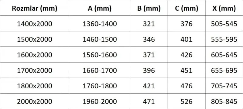Mexen Velar L Duo, posuvné sprchové dveře do otvoru 200 cm, 8mm sklo námraza, zlatá lesklá, 871-200-003-32-50