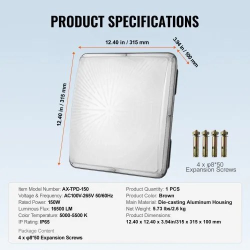 LED přístřešek osvětlení 150 W 16500LM 5000K Denní světlo venkovní osvětlení