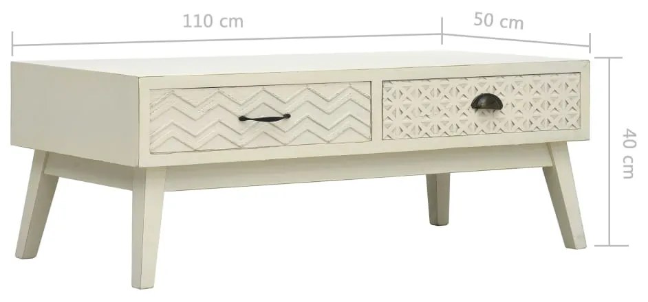 Konferenční stolek 2 zásuvky vyřezávaný šedý 110x50x40 cm dřevo - Default Title