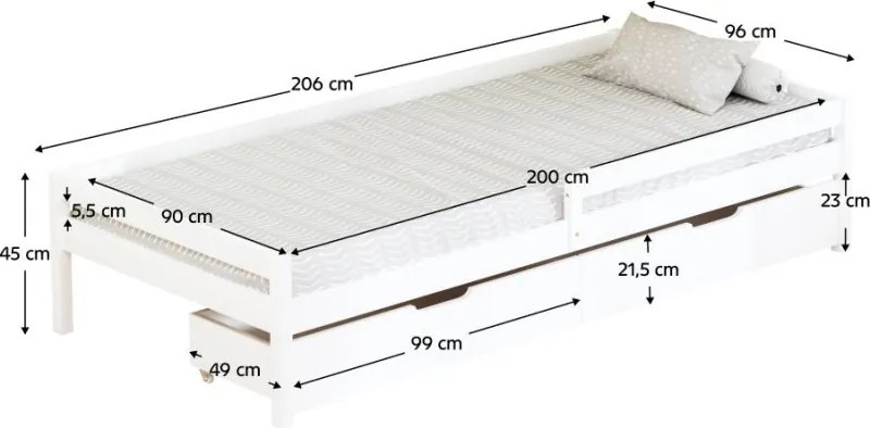 Postel s úložným prostorem, 90x200, bílá, MIX NEW Kondela 0000412693
