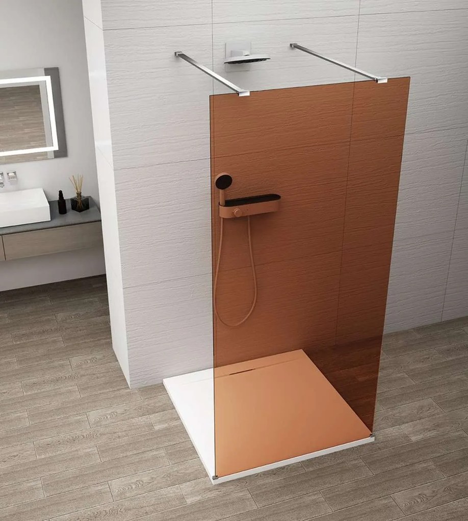 Polysan Esca - Sprchová stěna Walk-In 110x210 cm, Antidrop, sklo Marron/chrom ES1511-05