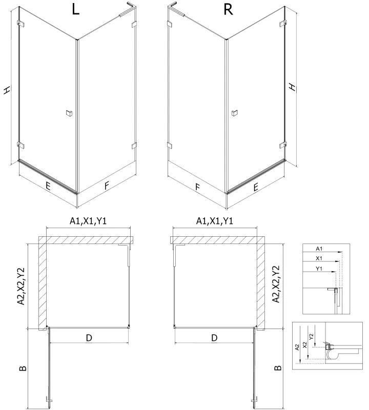 Mexen Lunar-B L, sklápěcí sprchový kout levý 70 x 70 cm, 8mm čiré sklo, bílý profil, 832L-070-070-20-00-L