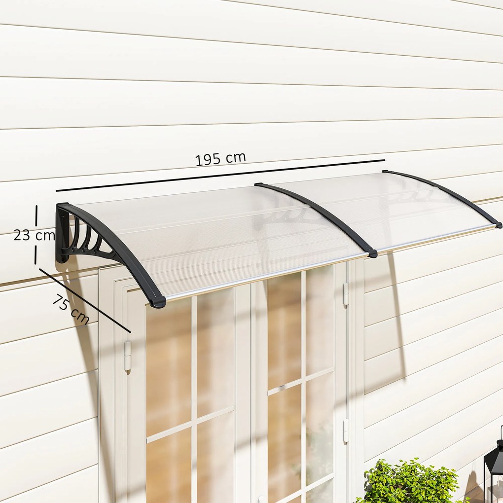 Stříška Outsunny na vchodové dveře 75x195x23 cm stříška z 5mm polykarbonátu, ochrana proti slunci a dešti pro venkovní použití, hliníková průhledná |…