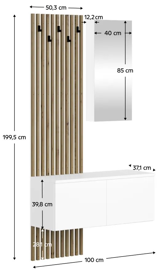 Kondela Předsíňová sestava, bílá/dub artisan, REBEKA